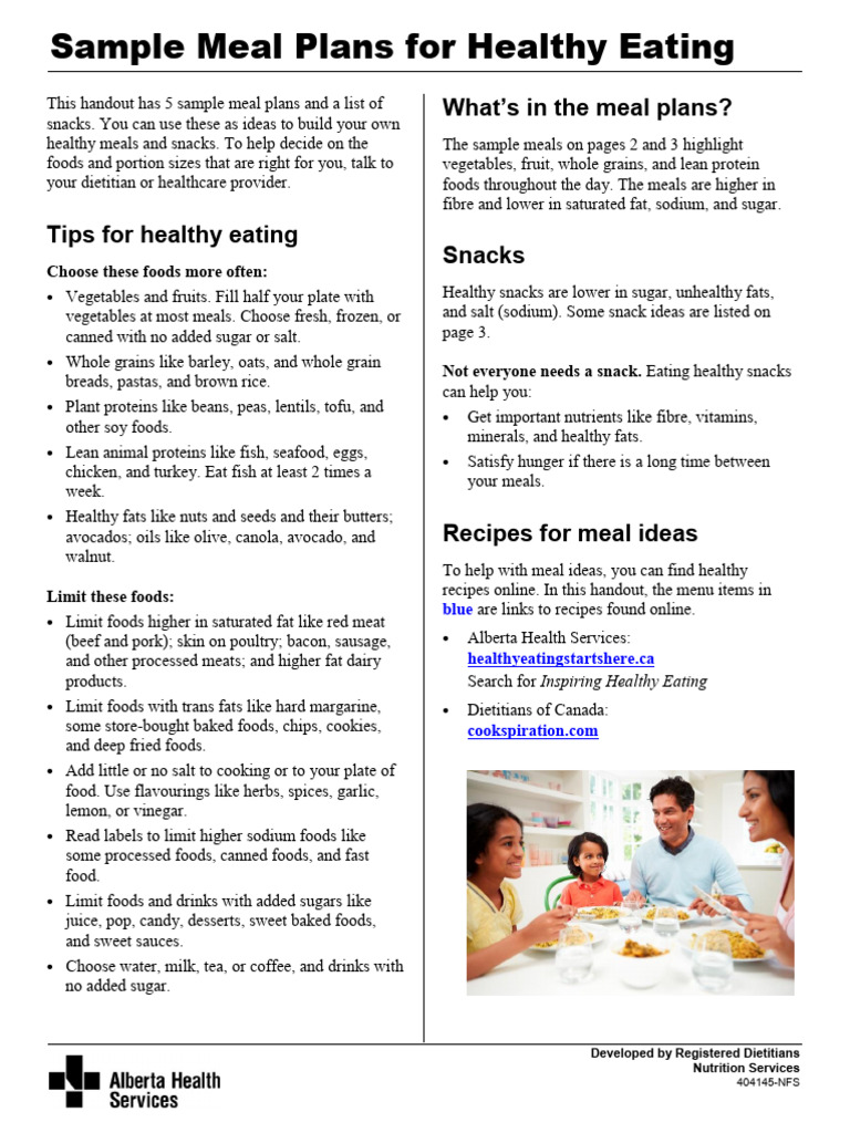 If Nfs Sample Meal Plans For Healthy Eating | PDF