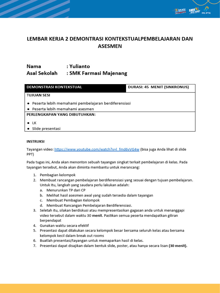 LK 2 DEMONTRASI KONTEKSTUAL PEMBELAJARAN DAN ASESMEN Yulianto | PDF
