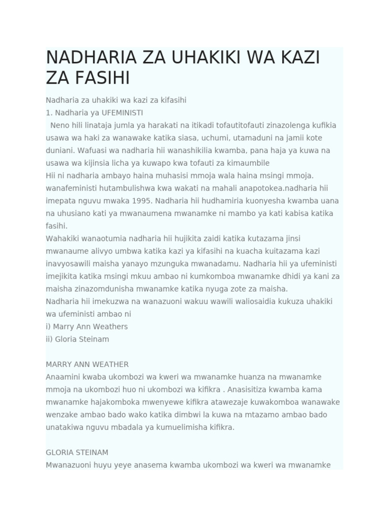 Nadharia Za Uhakiki Wa Kazi Za Fasihi | PDF