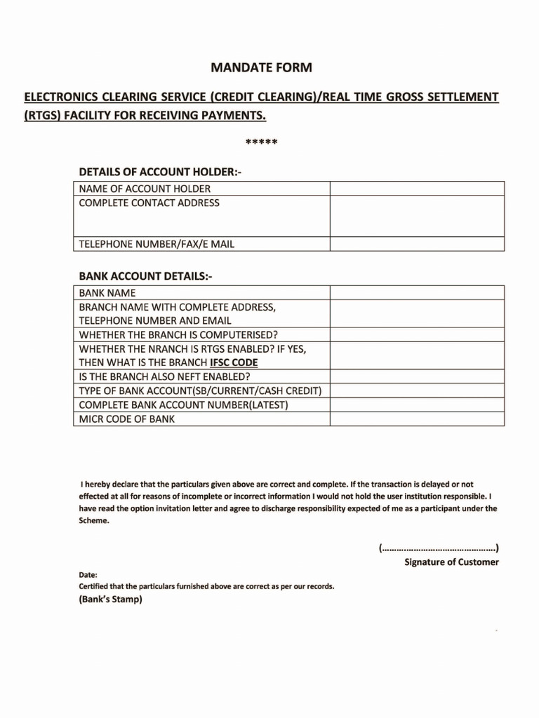 Mandate Form New | PDF