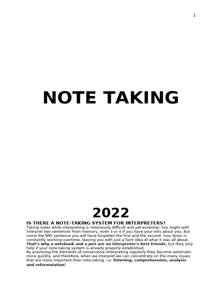 Booklet Note Taking | PDF