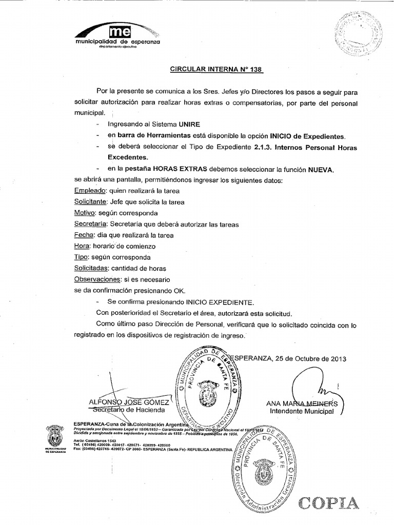 Circular Interna 138-13 | PDF
