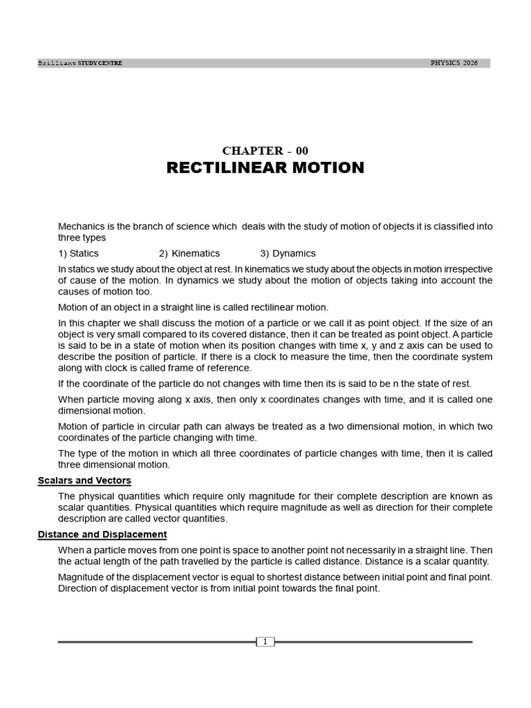 Rectilinear Motion (Lecture Note) | PDF