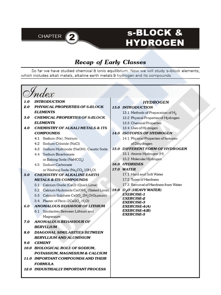 CHE - 09.S-Block & Hydrogen (Unit 4) | PDF