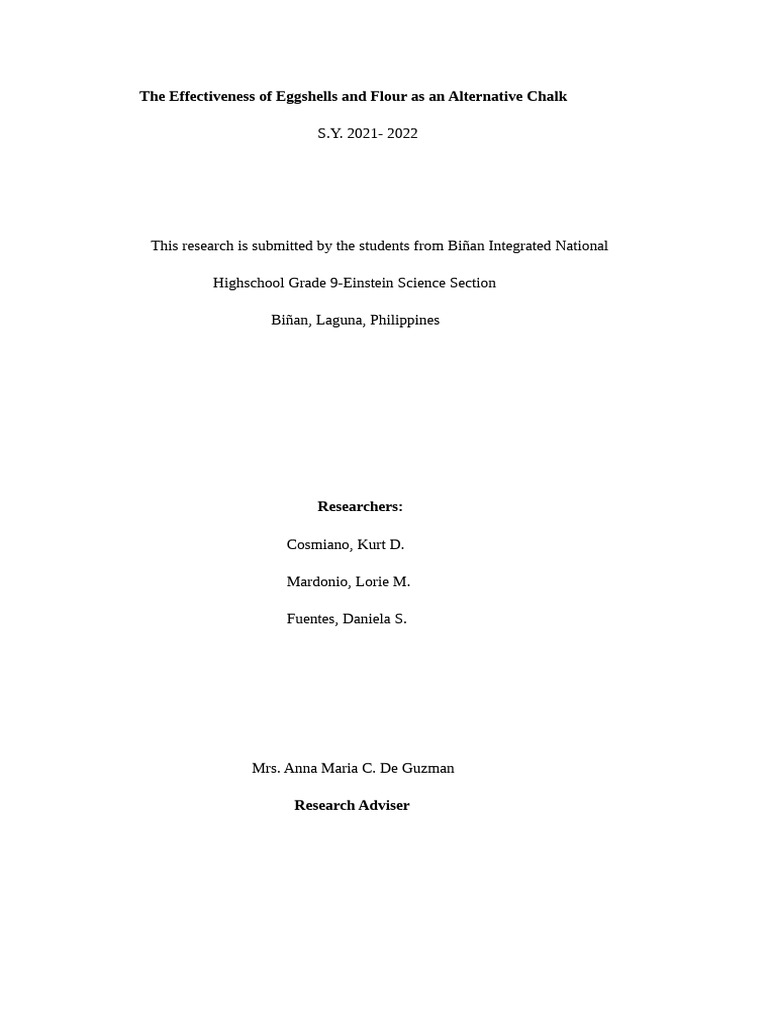 The Effectiveness of Eggshells and Flour As An Alternative Chalk 2 ...