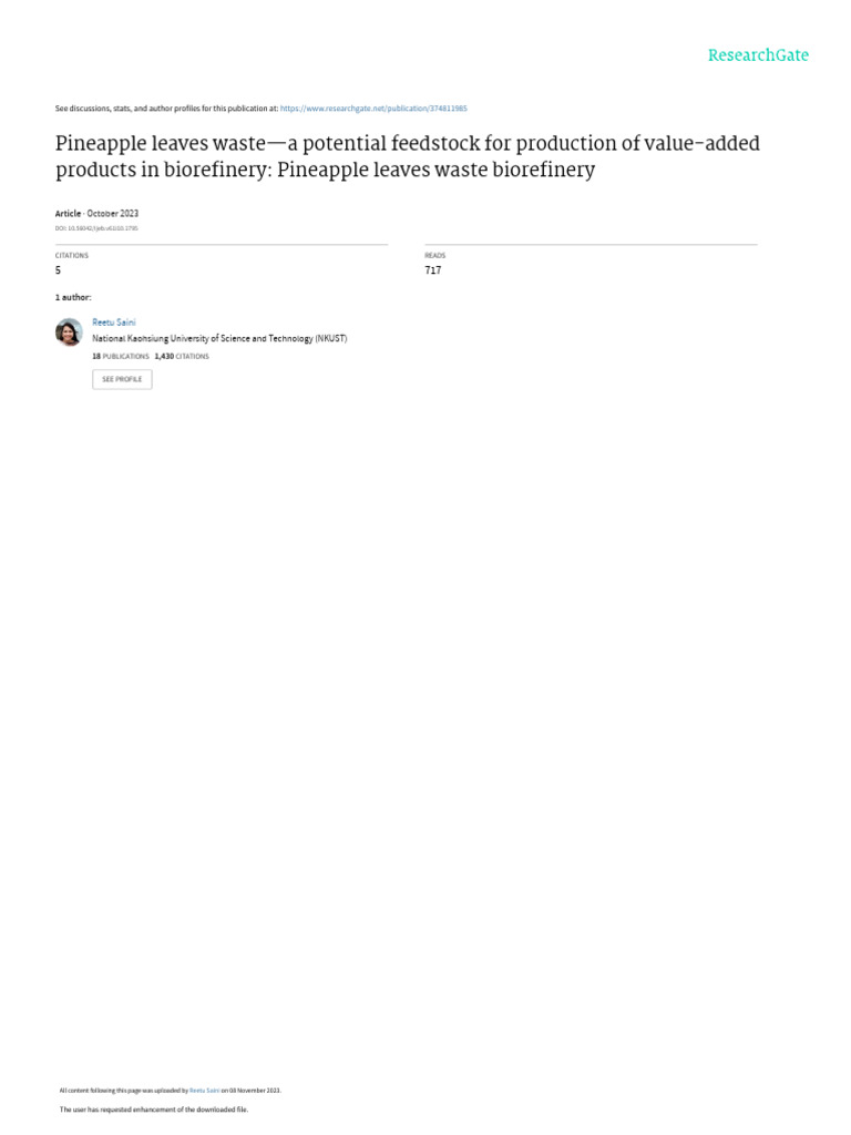 Pineapple Leaves Waste: Biorefinery Potential | PDF | Biorefinery ...