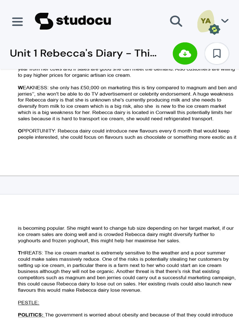Unit 1 Rebecca's Diary - This Is A Distinction Level Coursework. About ...