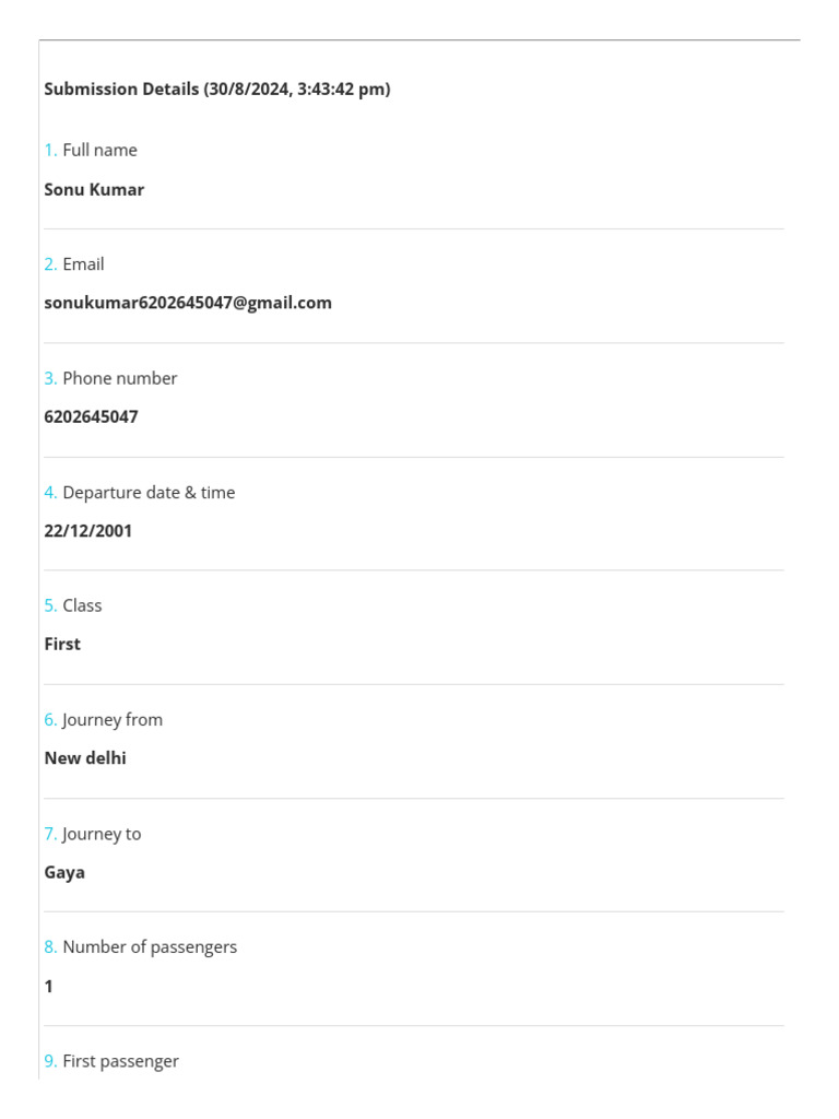 Free Online Railway Ticket Booking Form Template - Forms - App | PDF