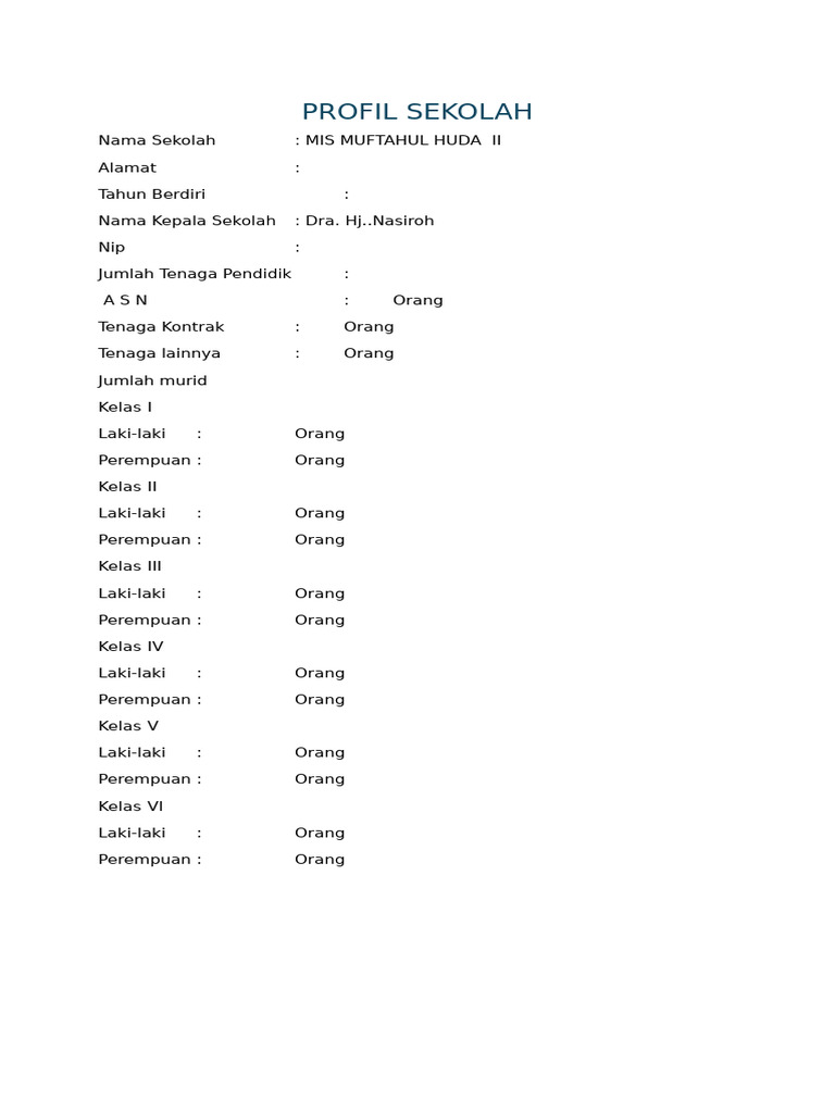 Format Profil Sekolah MIS Miftahul Huda | PDF