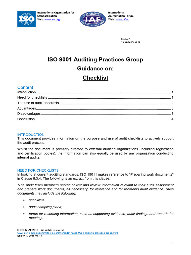 Iso TC 176 TF Apg Checklist | PDF