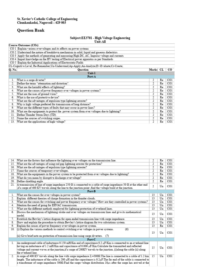 Subject EE3701 - High Voltage Engineering | PDF | Electrical Breakdown ...