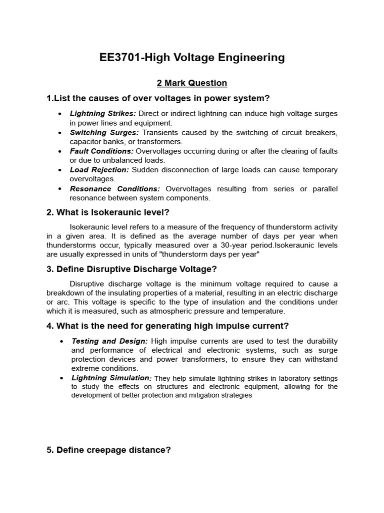 EE3701-High Voltage Engineering | PDF | Electrical Breakdown | Insulator (Electricity)