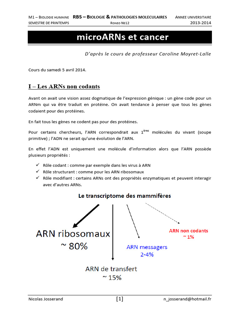Cours - Micro ARN Et Cancer | PDF