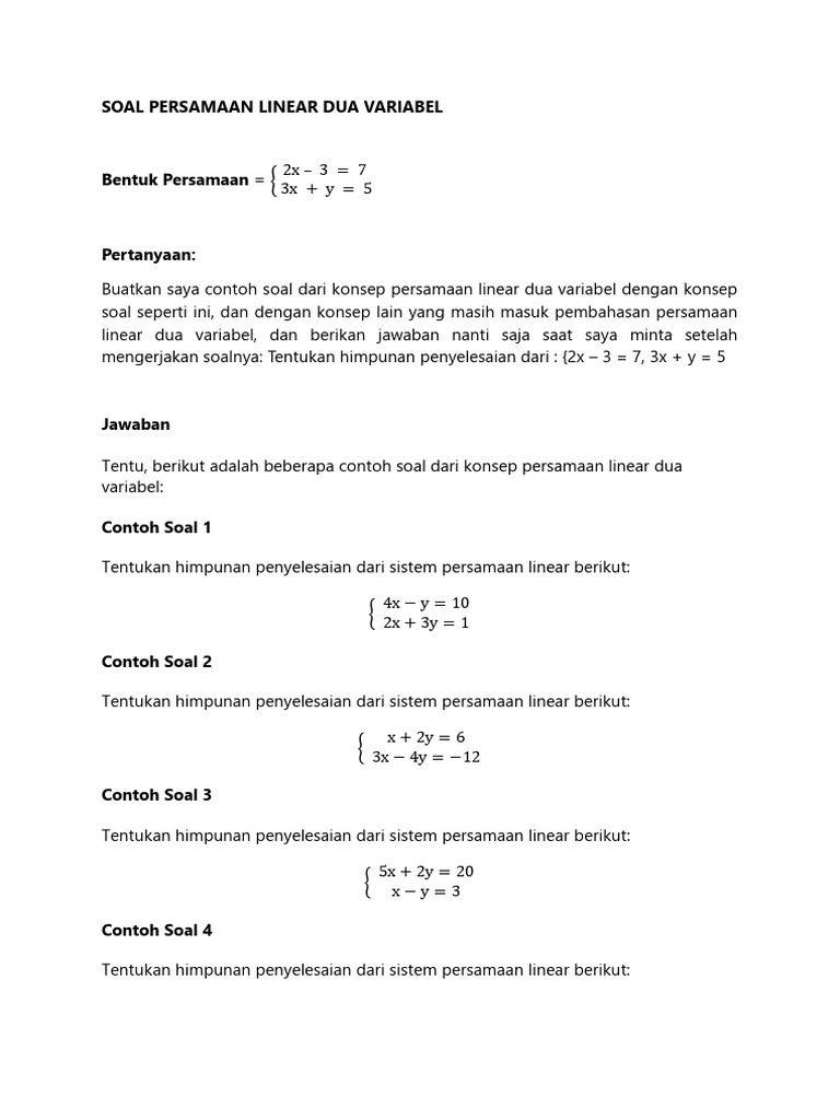 Soal Persamaan Linear Dua Variabel | PDF