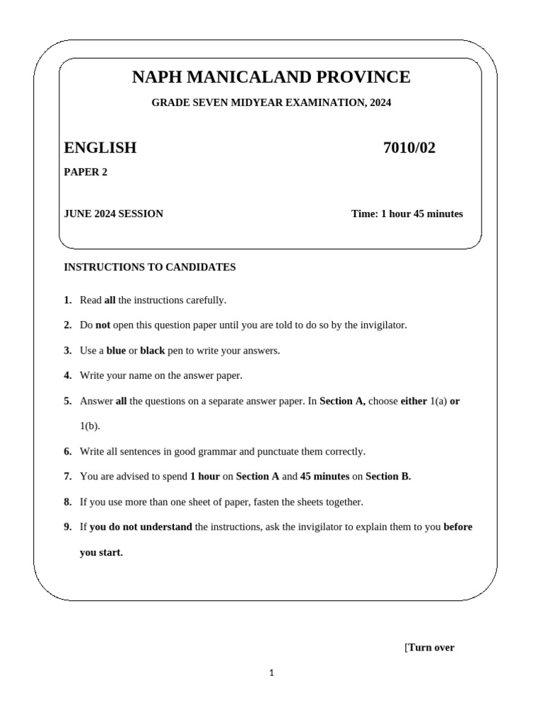 NAPH ENGLISH Paper 2 | PDF