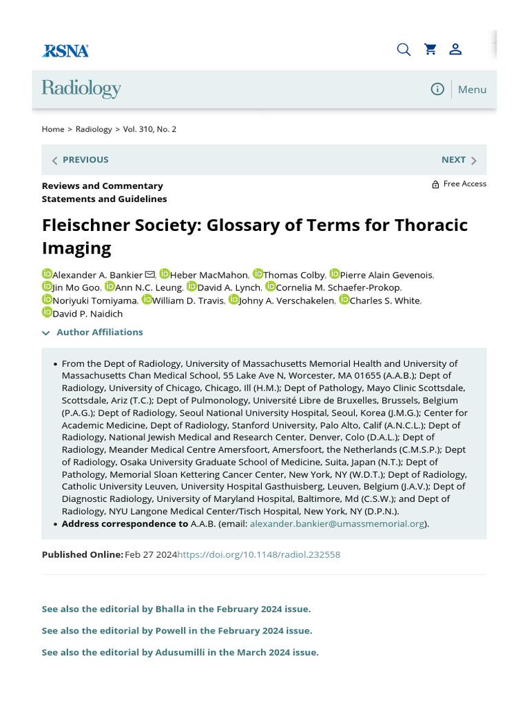 Fleischner Society Glossary of Terms For Thoracic Imaging Radiology ...