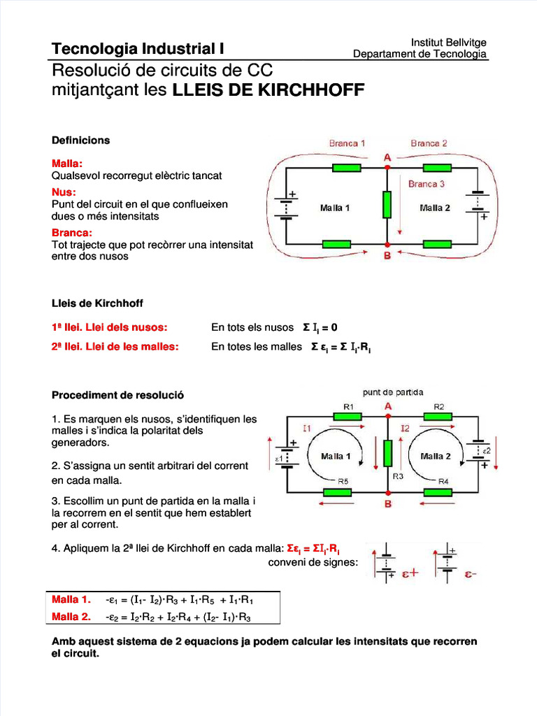 PDF Resolucio de Circuits de CC Mitjantant Les Lleis de Kirchhoff ...