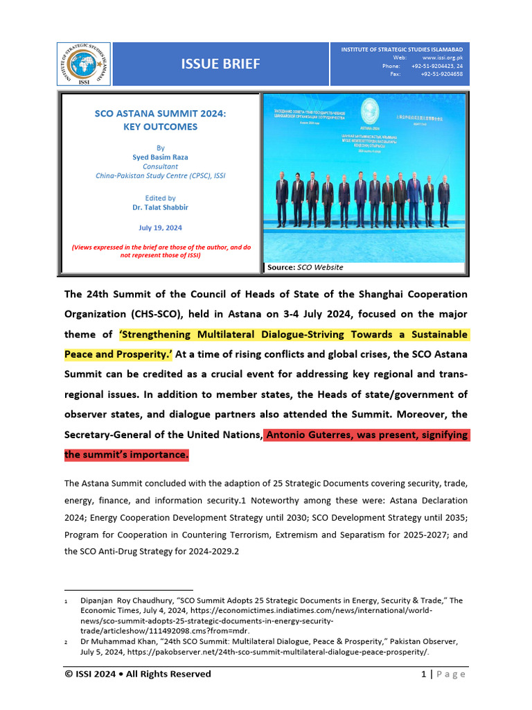 SCO Astana Summit 2024' | PDF