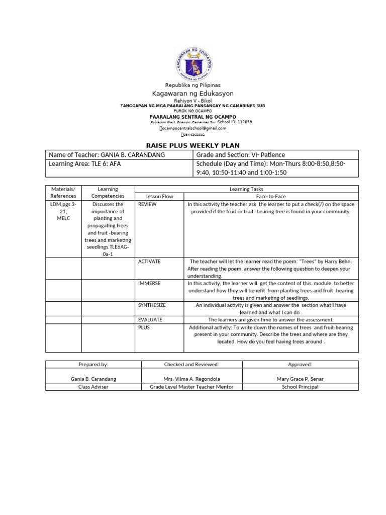 lesson-plan-Project-Raise-f2f Week1 | PDF