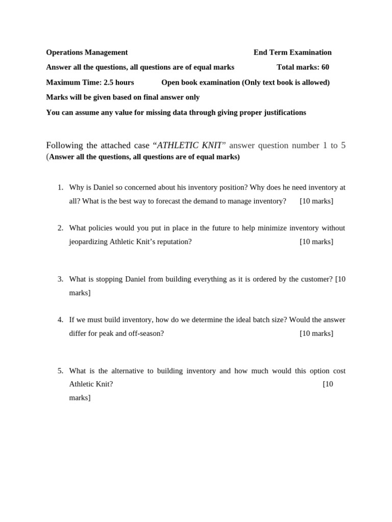 Operations Management Question Paper | PDF