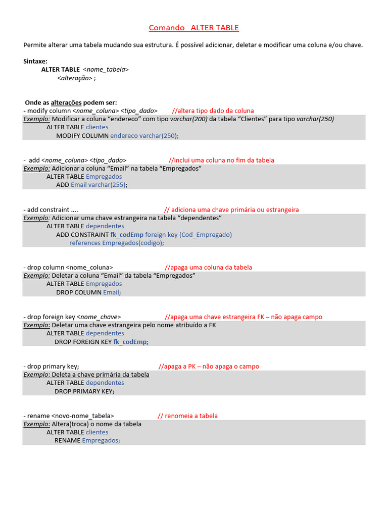 Comando ALTER TABLE | PDF