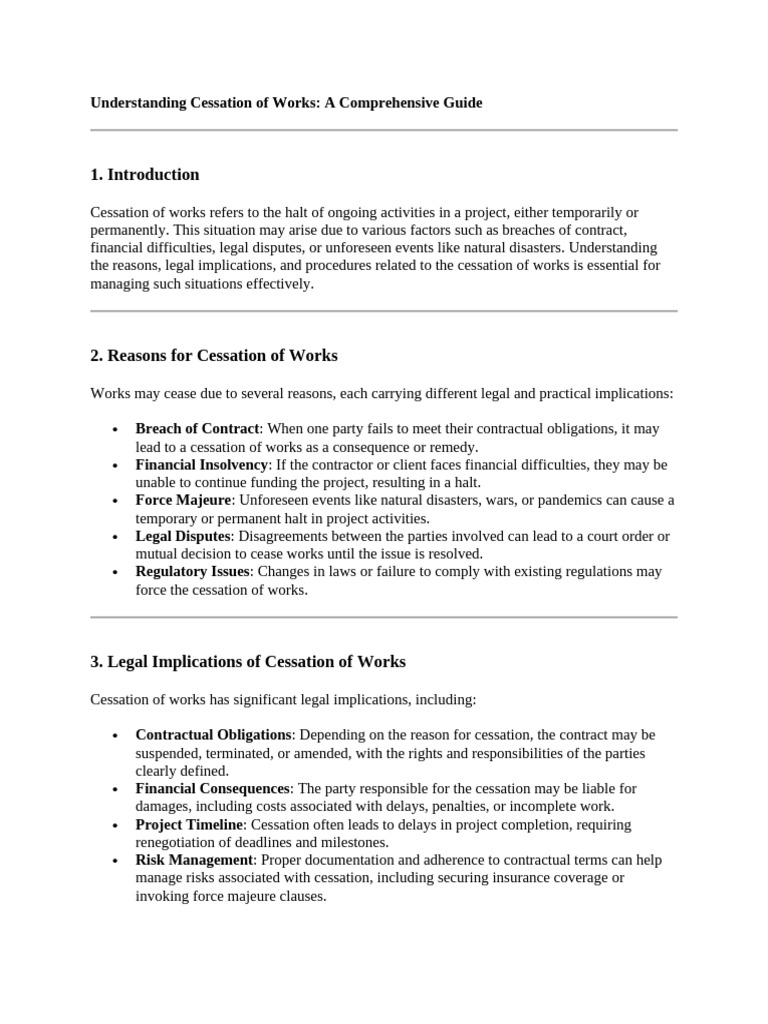 Understanding Cessation of Works | PDF