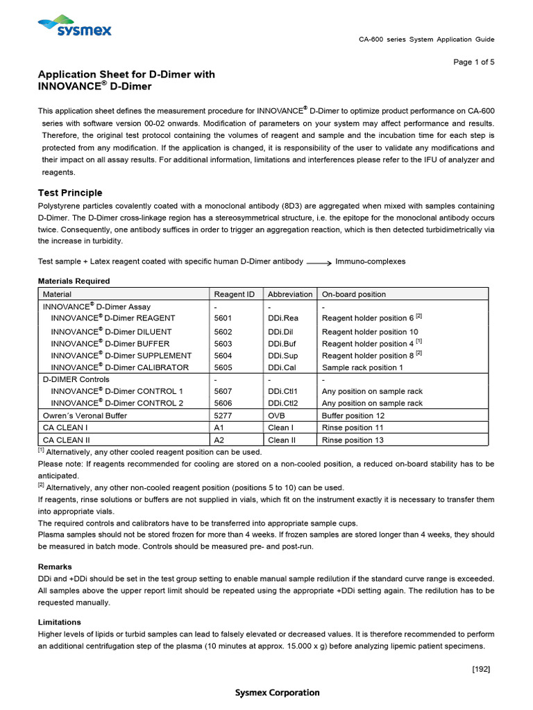Innovance D-Dimer - CA - 600 | PDF