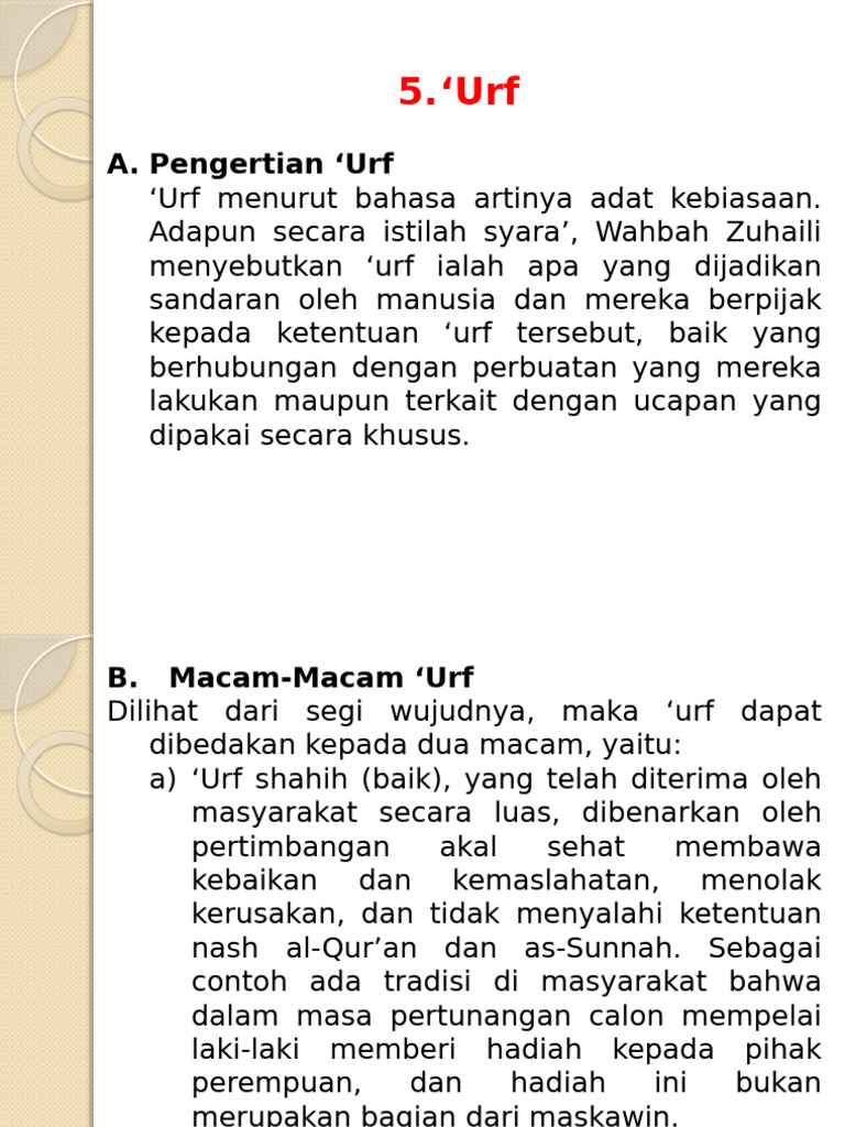 Urf, Syaru Manqoblana Dan Madzhab Sahabi | PDF