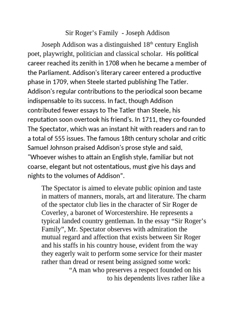 Sir Roger's Family | PDF