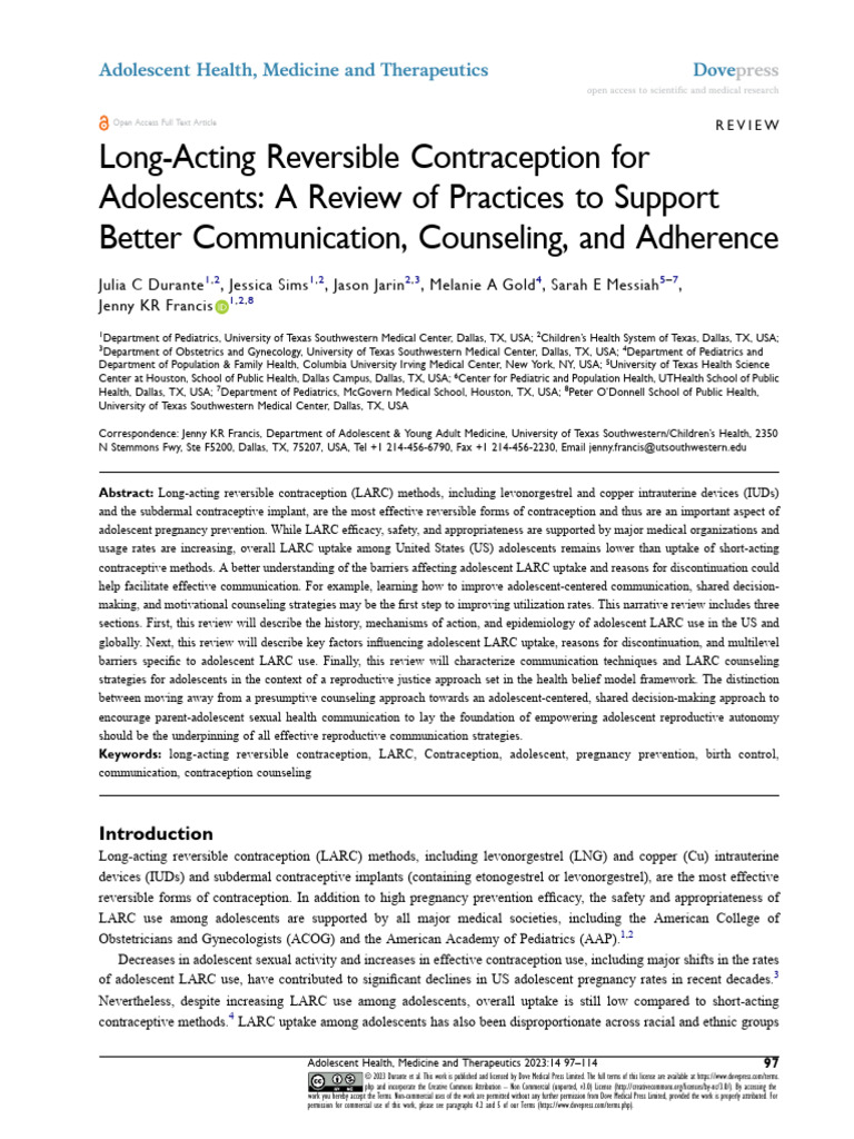 2023 - Long-Acting Reversible Contraception For Adolescents 2 | PDF