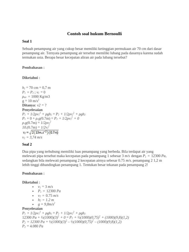 Contoh Soal Hukum Bernoulli | PDF
