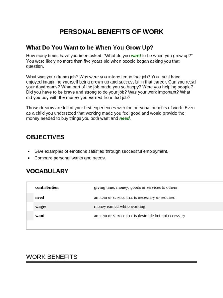 Personal Benefits of Work | PDF