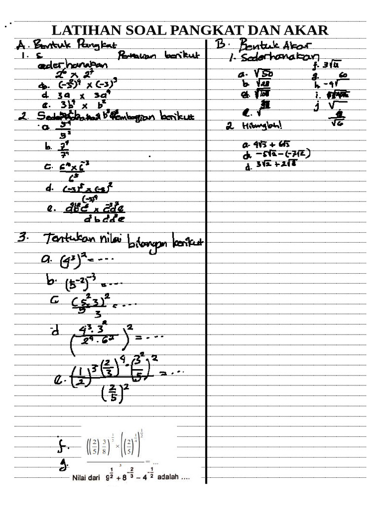Latihan Soal Pangkat Dan Akar | PDF