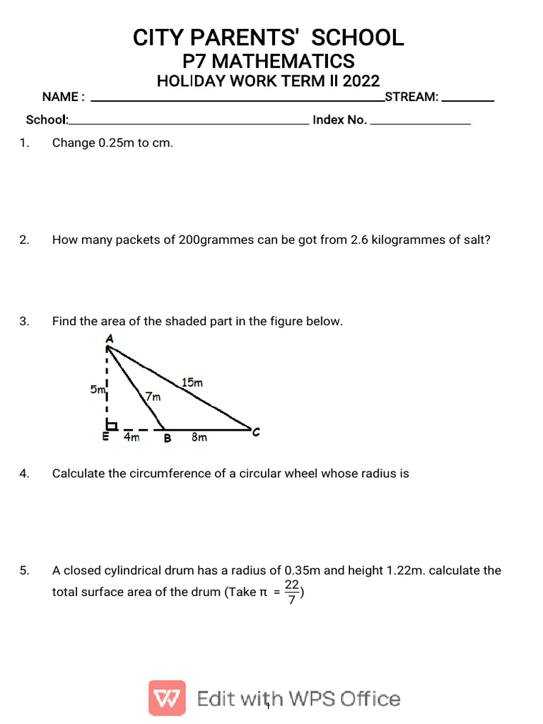 P7 MTC Holiday Work Set I 1 | PDF