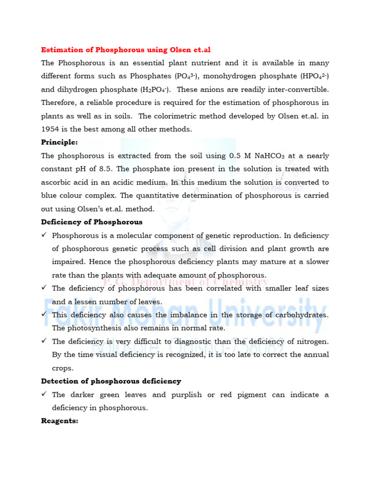 Estimation of Phosphorous Using Olsen Et-1 - 240820 - 233922 | PDF ...