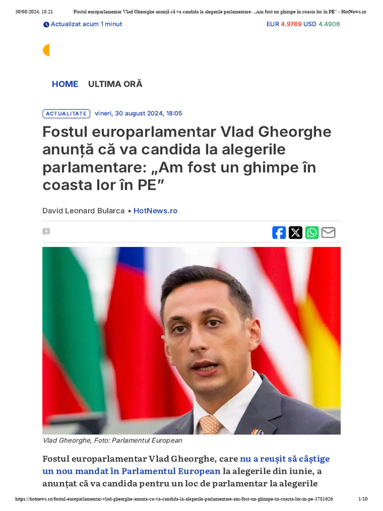 Fostul Europarlamentar Vlad Gheorghe Anunță Că Va Candida La Alegerile ...