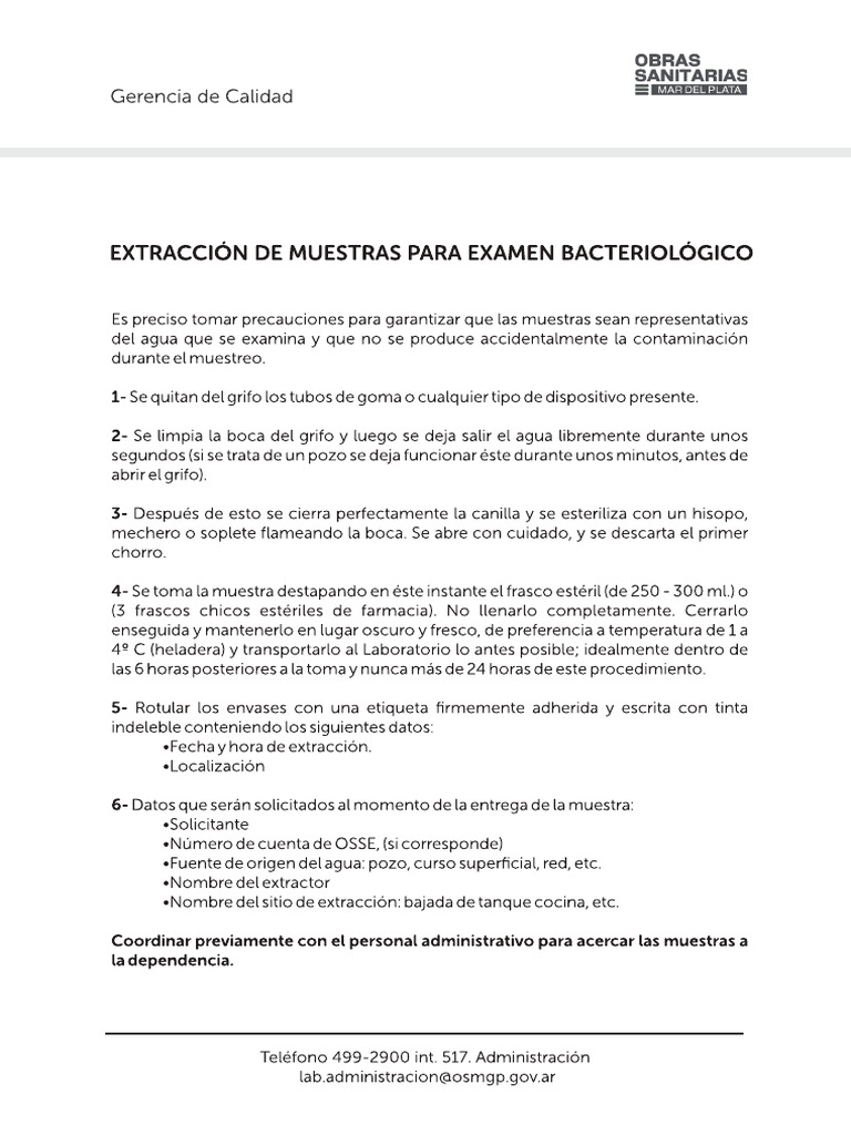Extraccion de Muestras Para Examen Bacteriologico | PDF
