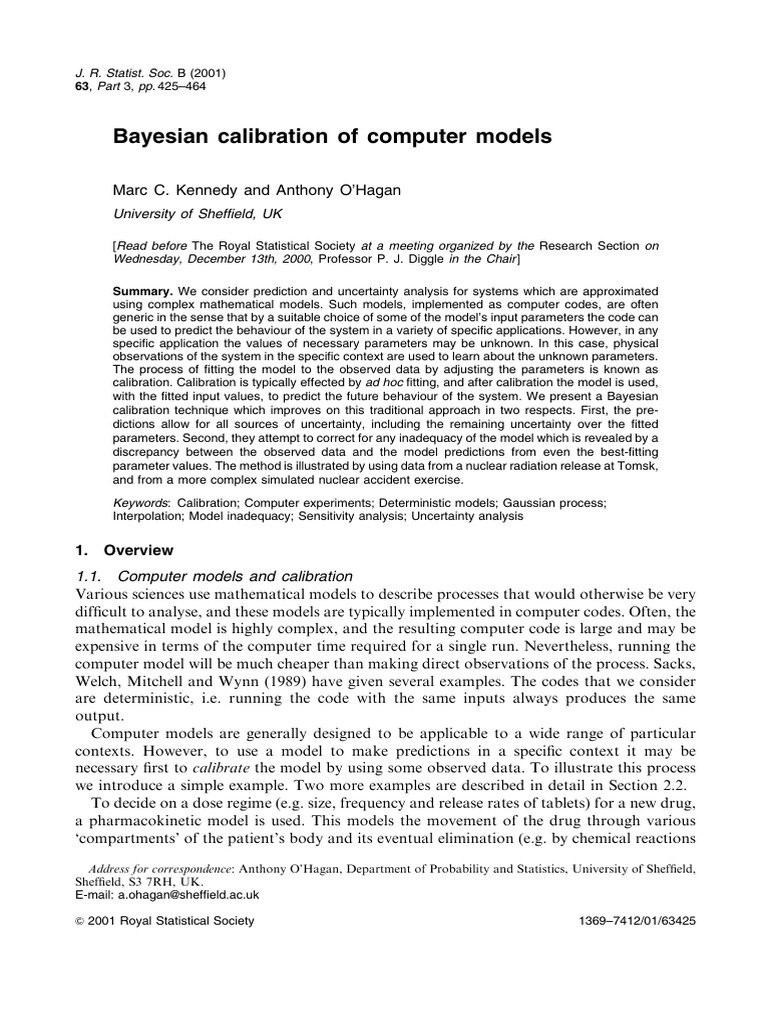 Bayesian Calibration Of Computer Models 2001 Pdf