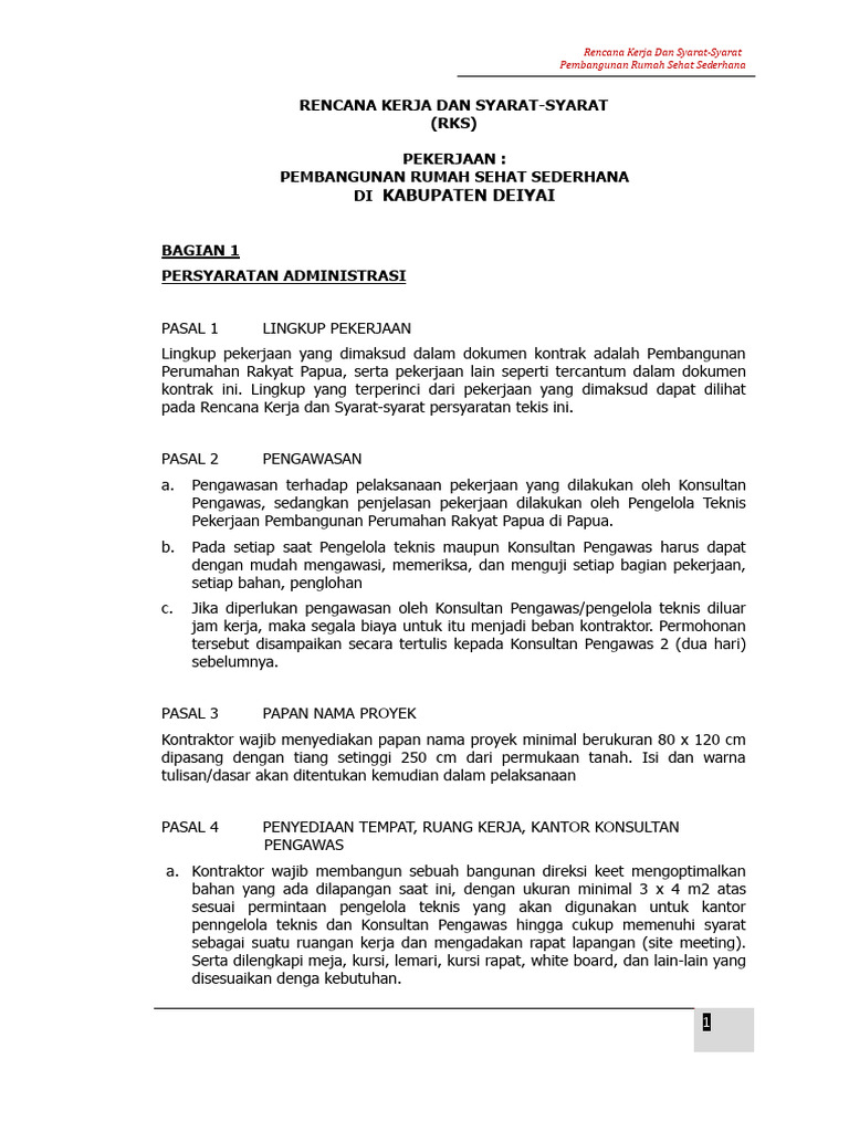 RKS Perumahan Rakyat (Beton+kayu) - Deiyai | PDF