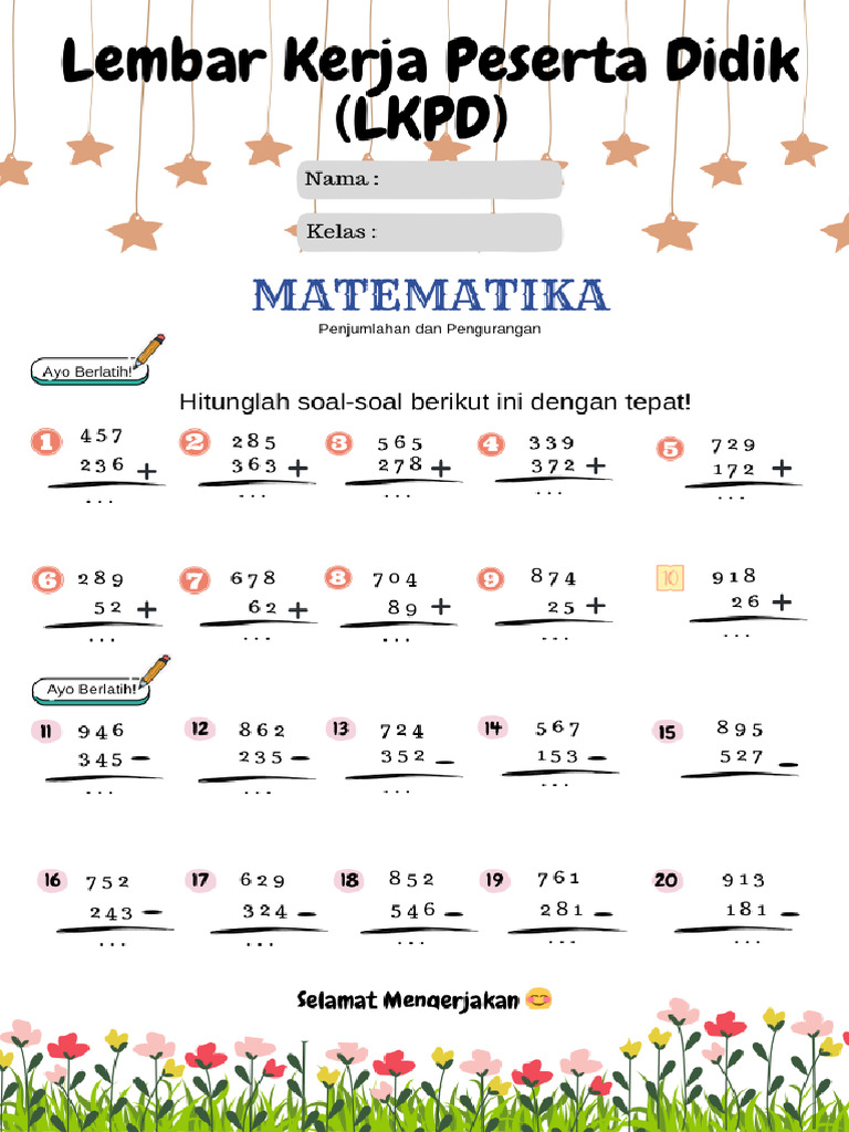 LKPD Matematika Penjumlahan Dan Pengurangan | PDF