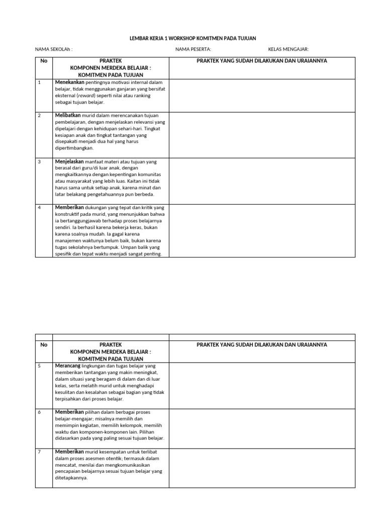Sesi 2 LK 1 WORKSHOP KOMITMEN PD TUJUAN | PDF