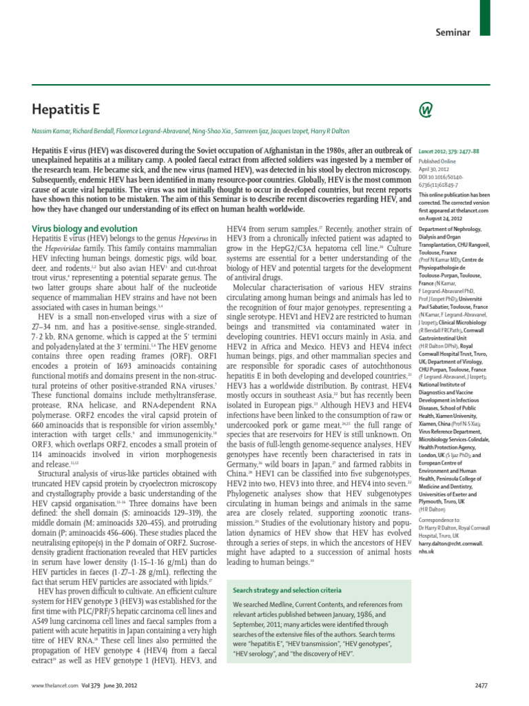 HEV Kamar Lancet 2012 Review HEV | PDF