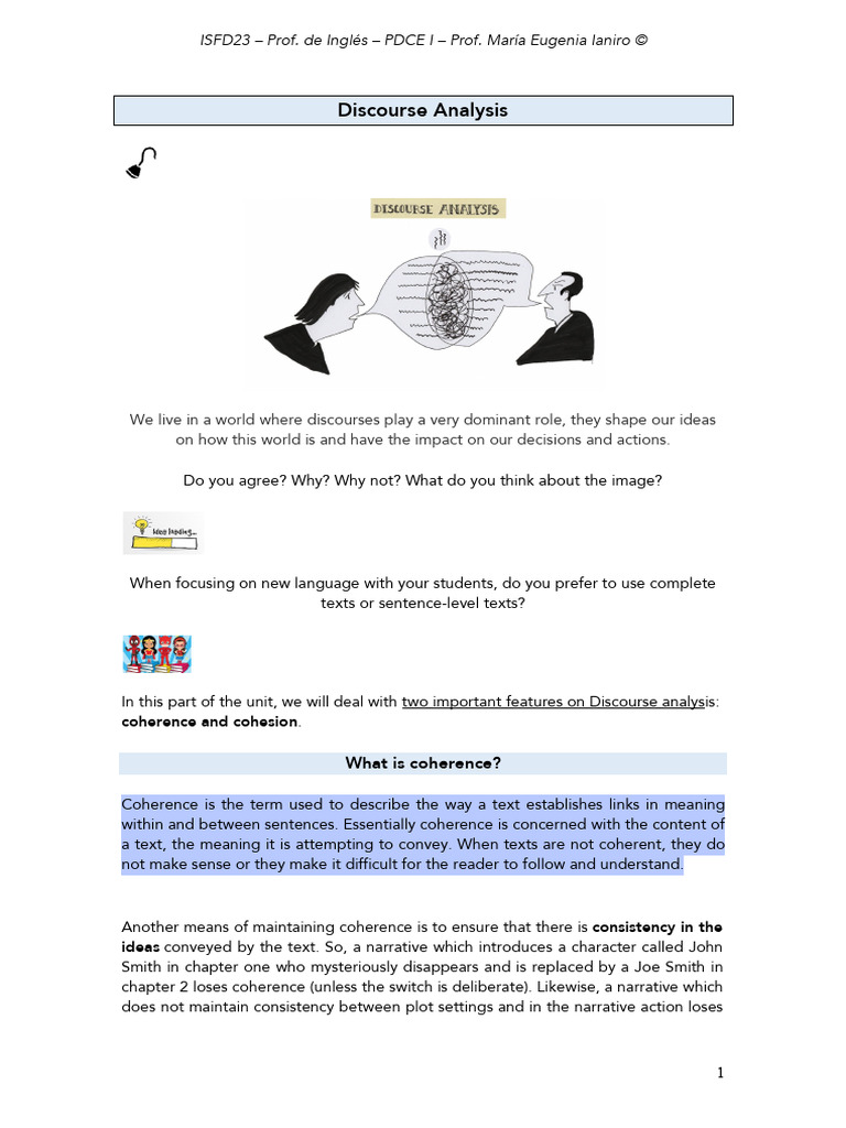 Discourse Analysis - Coherence and Cohesion - Teaching Sequence | PDF