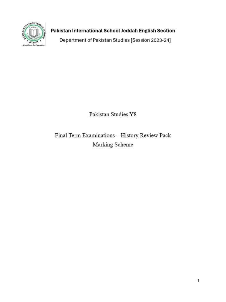 History Final Term Review Marking Scheme | PDF | British Raj | Partition Of India