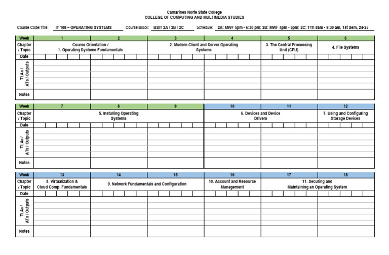 JinAd - CoursePlan 1stsem SY 2024 2025 IT 108 OperatingSystems v1 | PDF