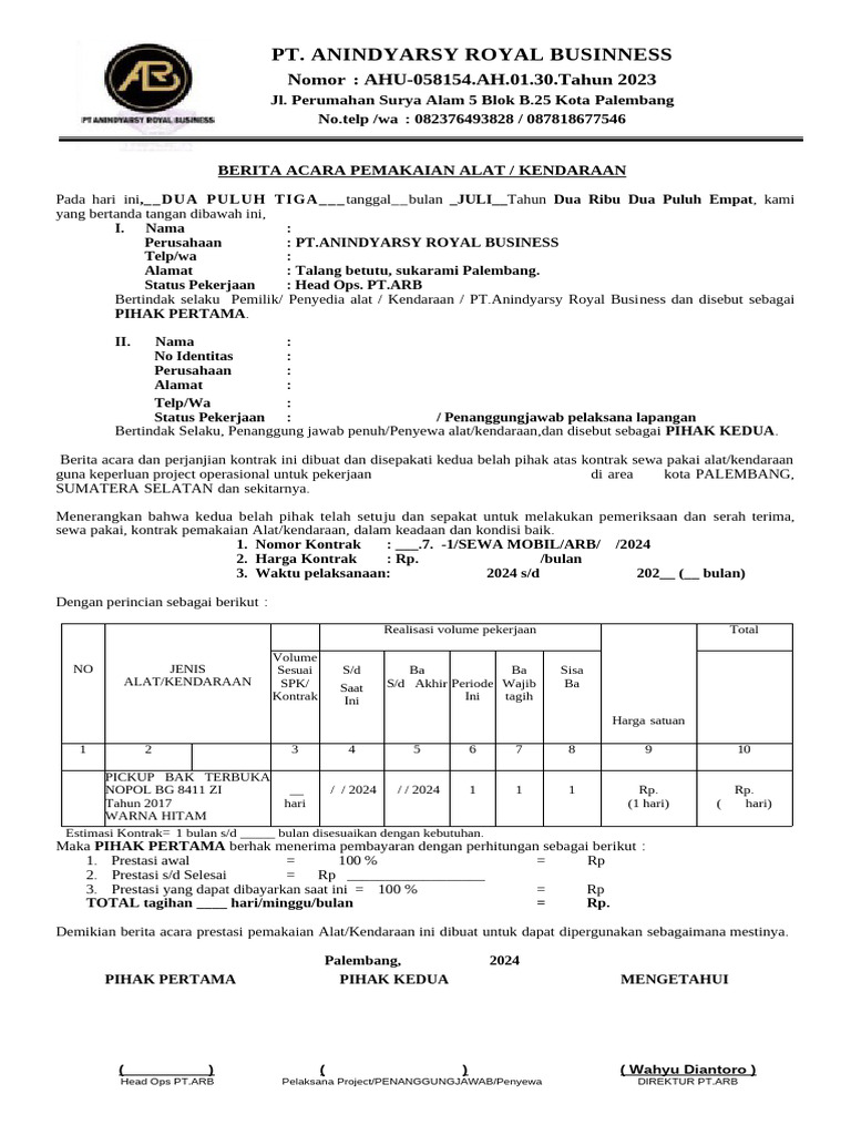 Form Sewa Mobil PT Arb | PDF