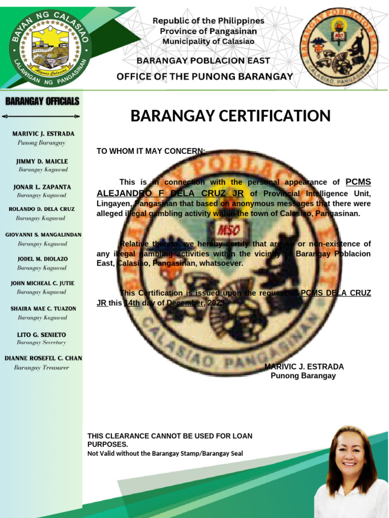 Barangay Certification Pnp | PDF