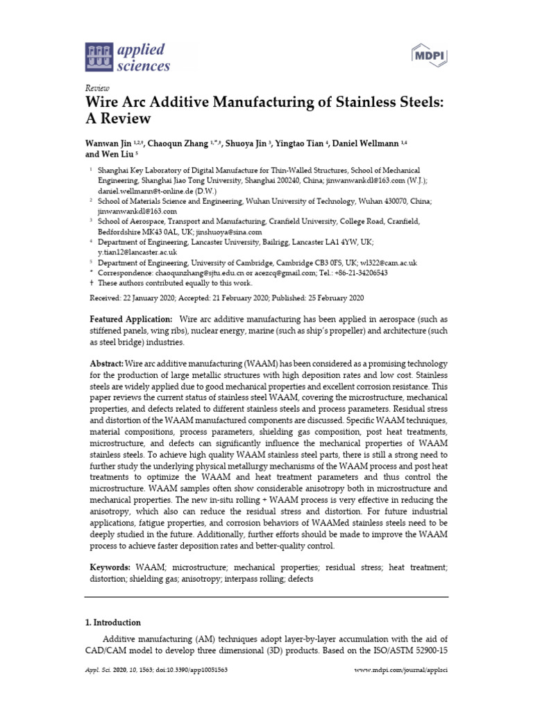 Wire Arc Additive Manufacturing of Stainless Steels | PDF