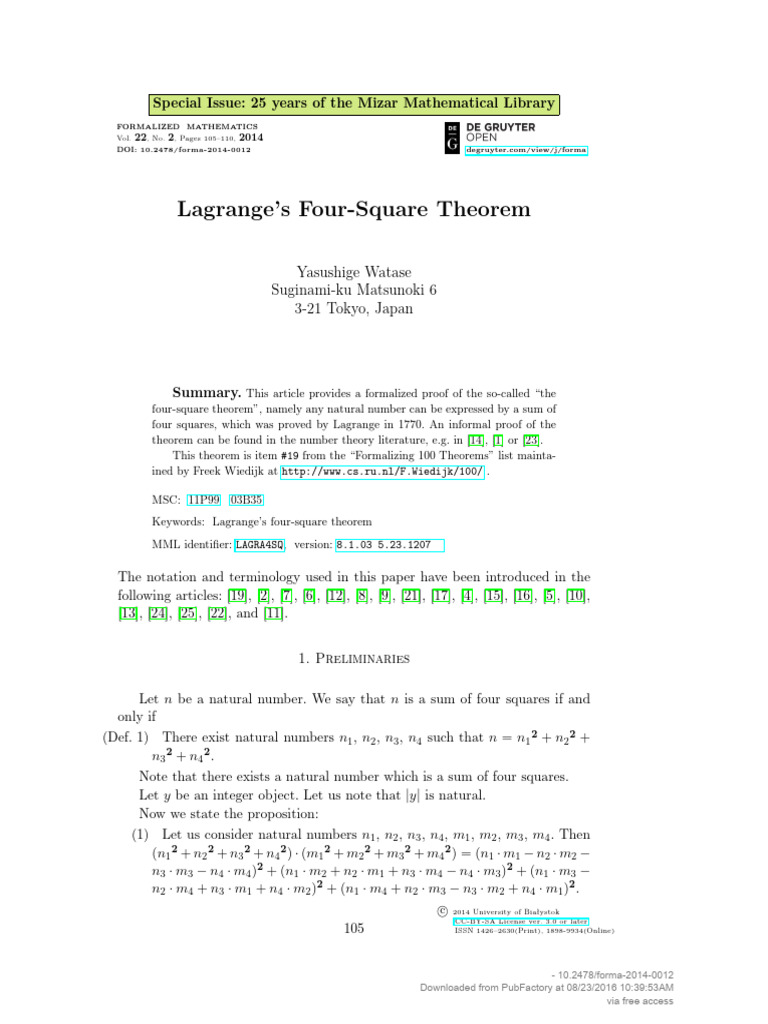 Lagranges Four-Square Theorem | PDF