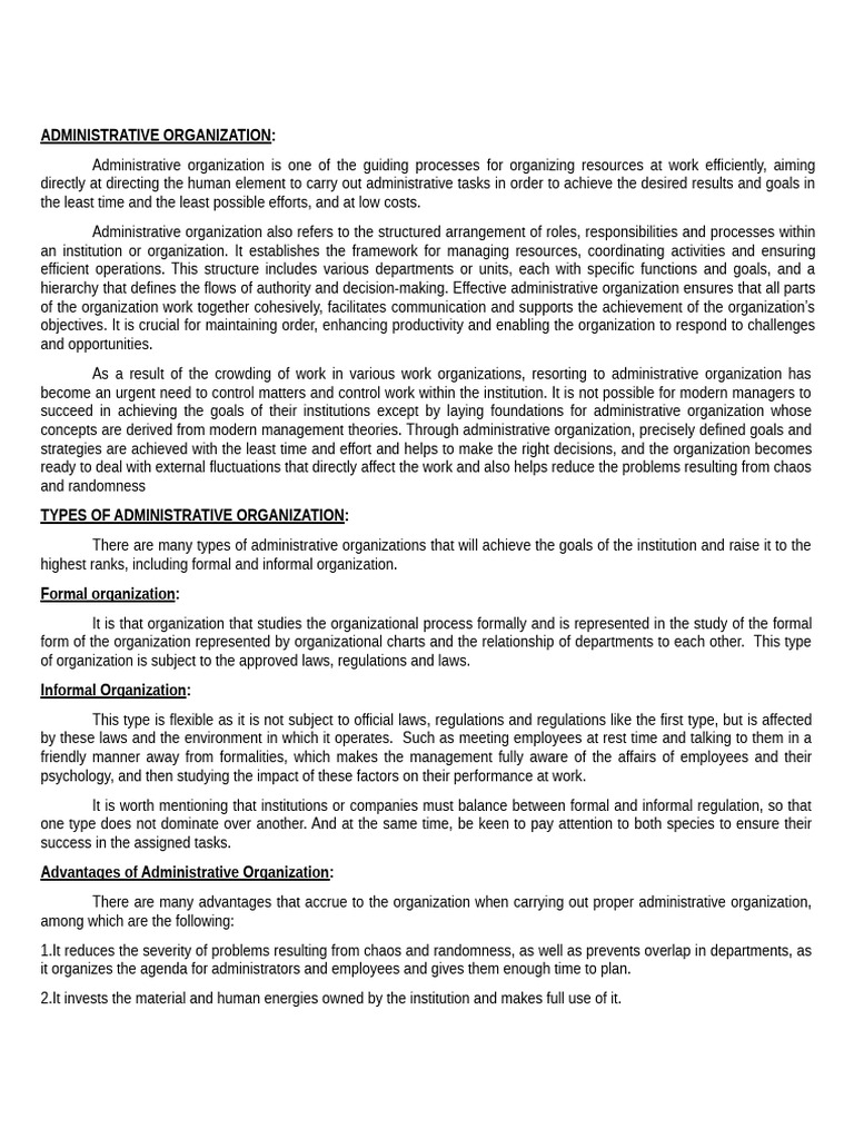 Problems Involved in The Internal Working of Administrative ...